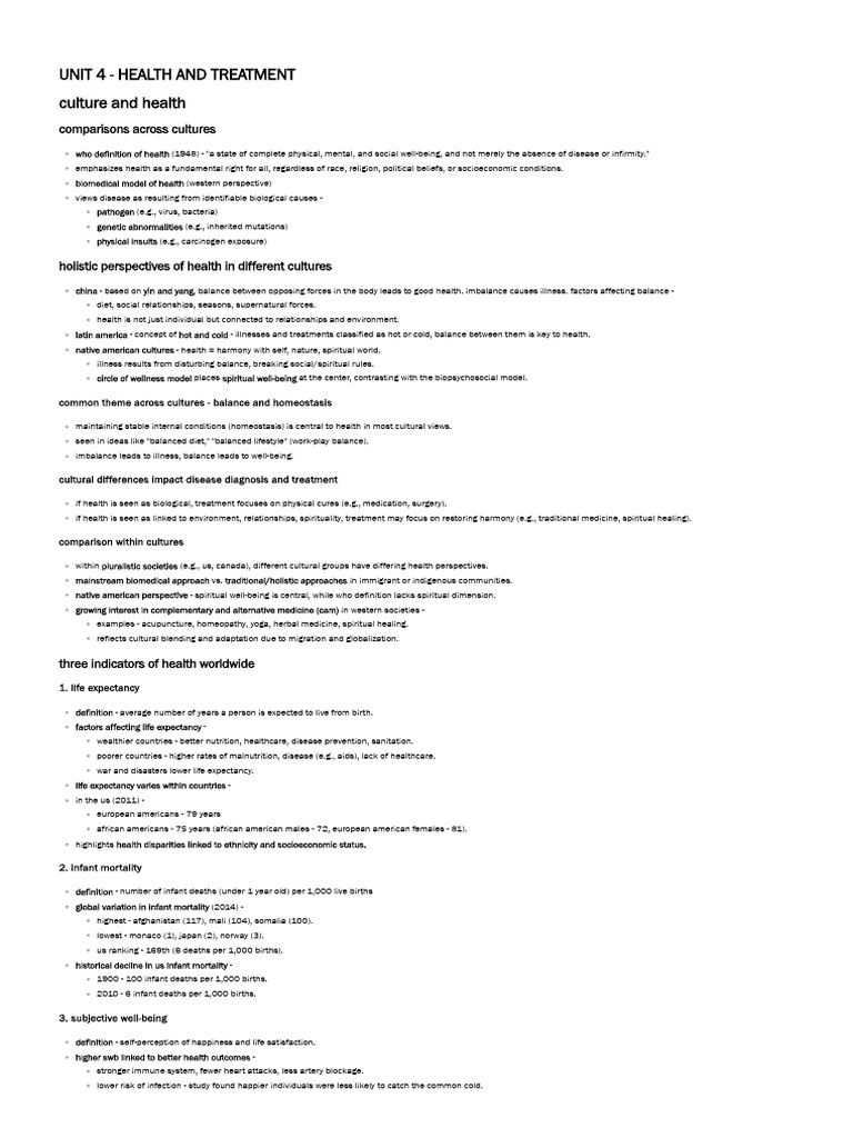 Unit 4 - Health and Treatment | PDF | Psychotherapy | Mental Disorder