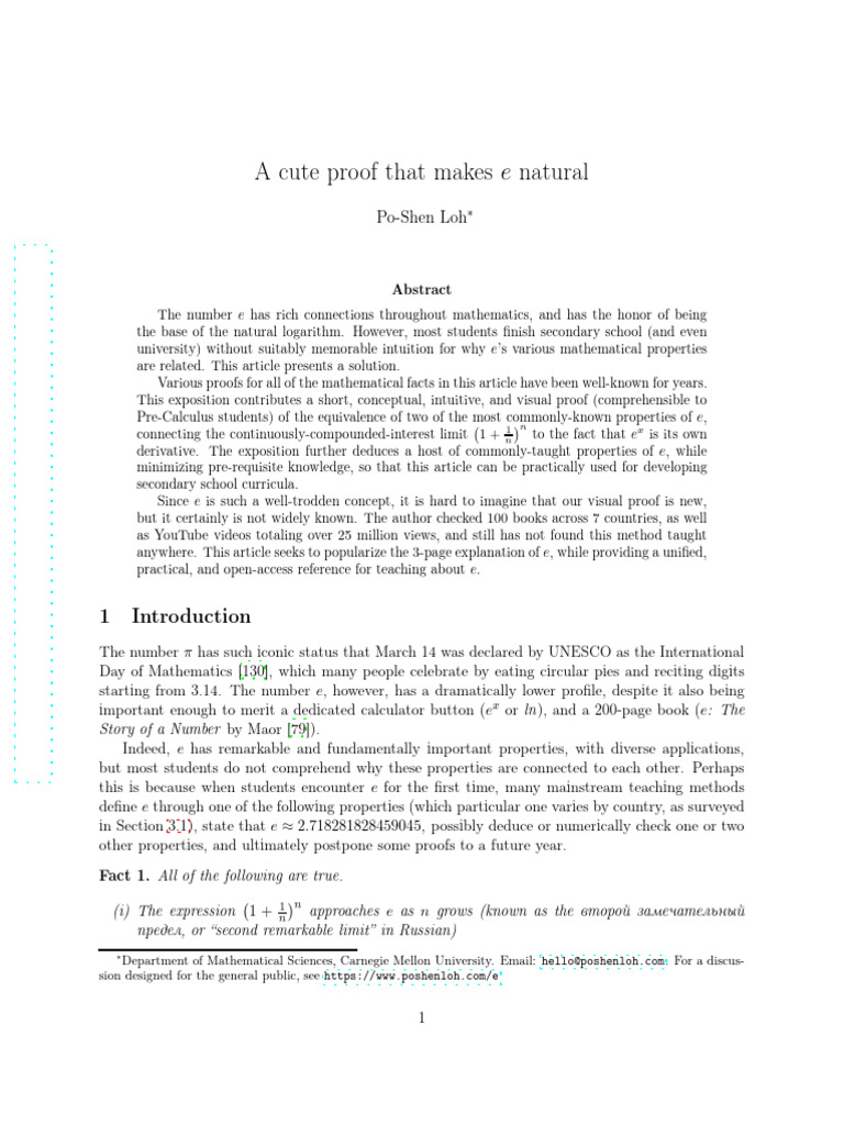 A Cute Proof That Makes Natural: Po-Shen Loh | PDF | Tangent ...