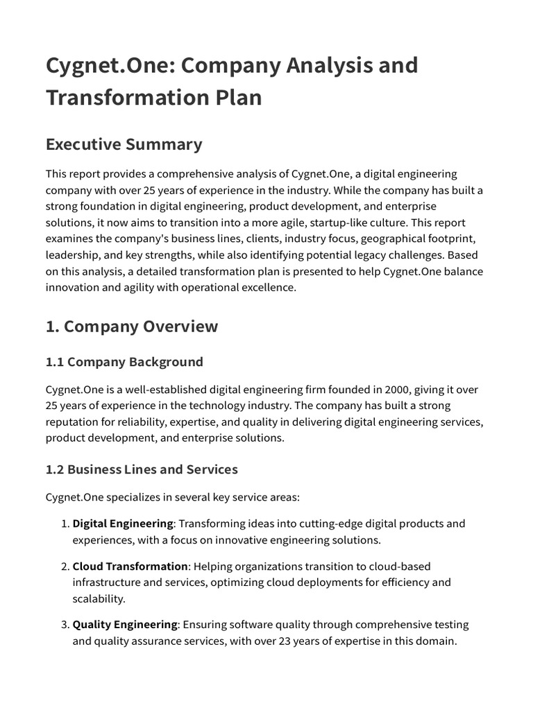 Cygnet One Analysis and Transformation Plan | PDF | Employee Retention ...