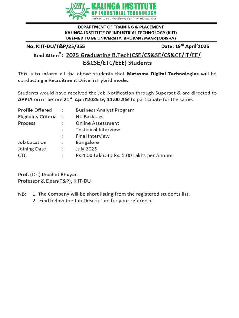 Registration For Matasma Digital Technologies Recruitment Drive | PDF
