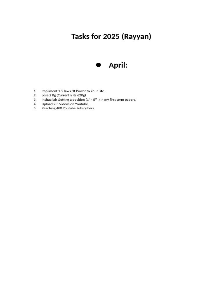 Tasks 2025 (Rayyan) | PDF