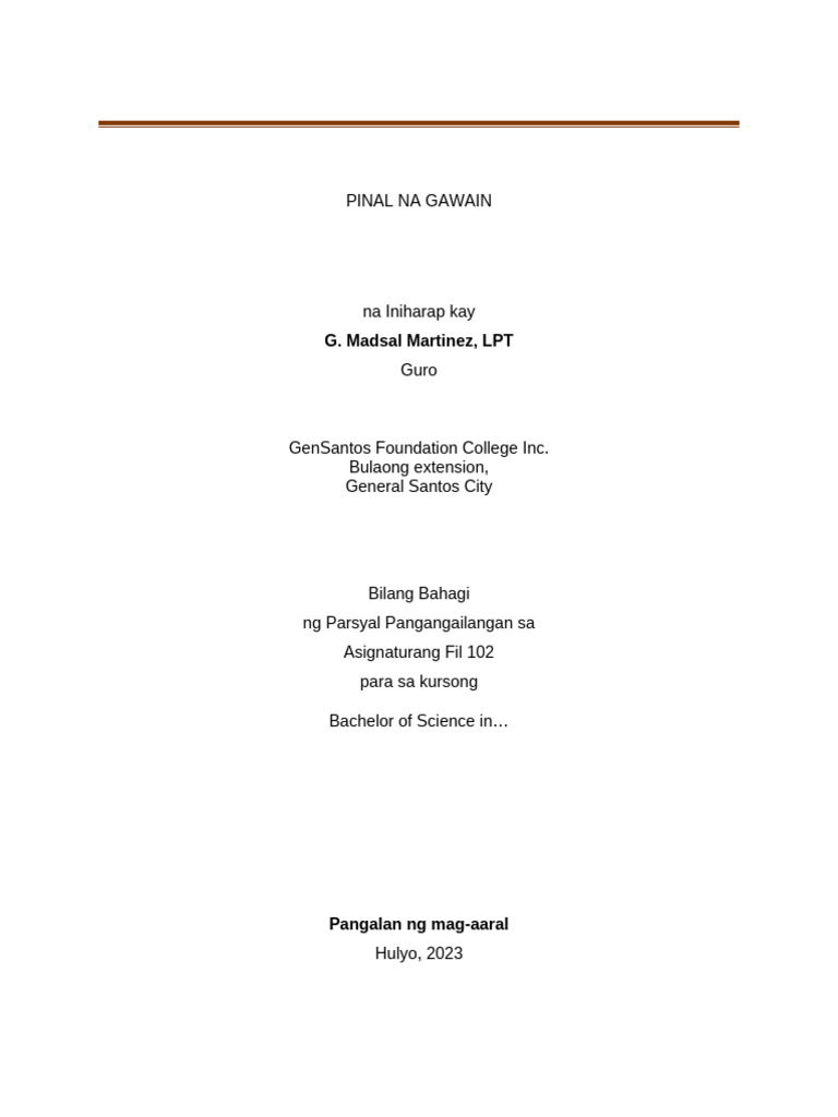 Format Sa Pinal Na Gawain | PDF