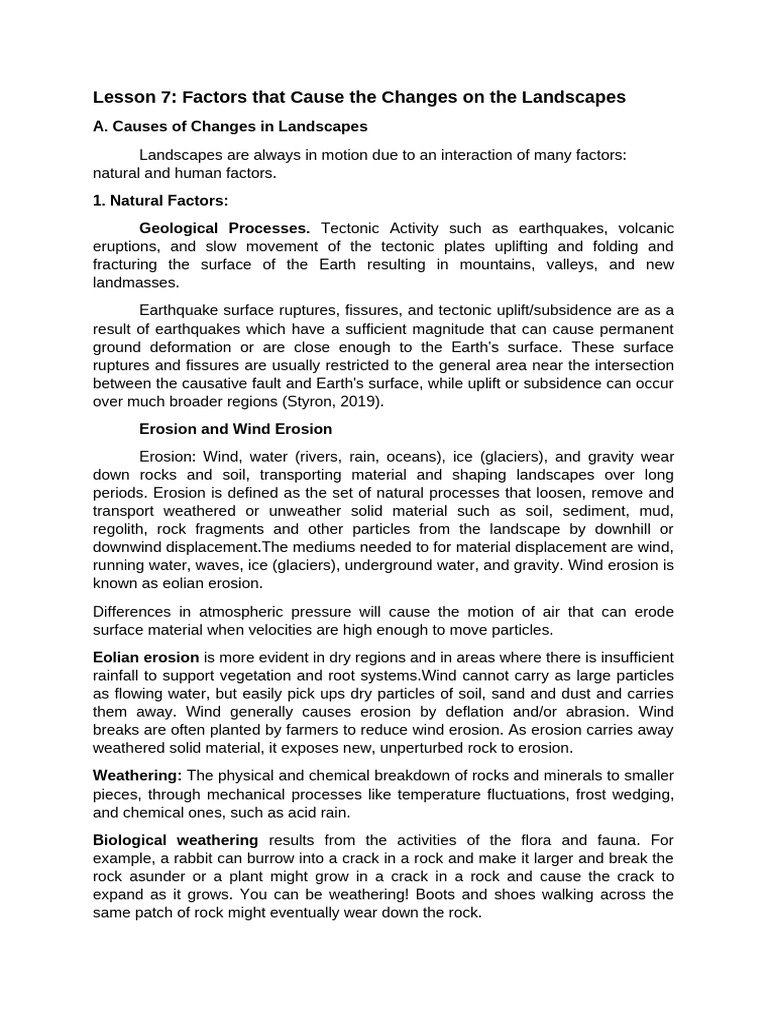 Causes of Landscape Changes Explained | PDF | Weathering | Climate Change