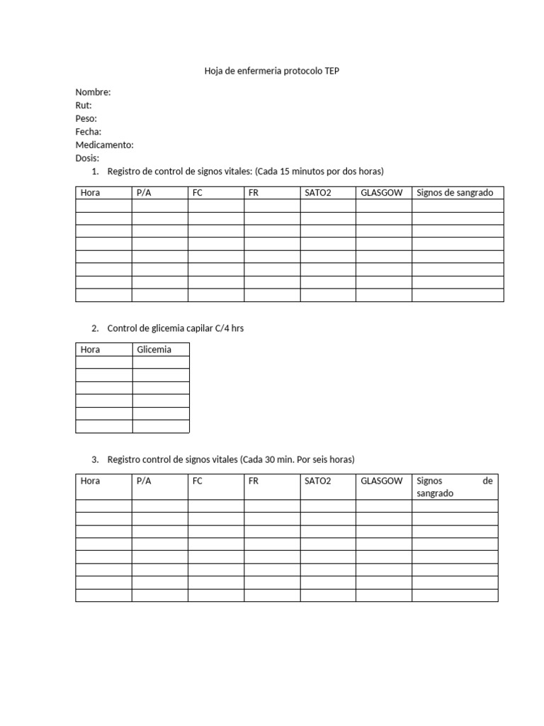 Hoja de Enfermeria Protocolo TEP | PDF