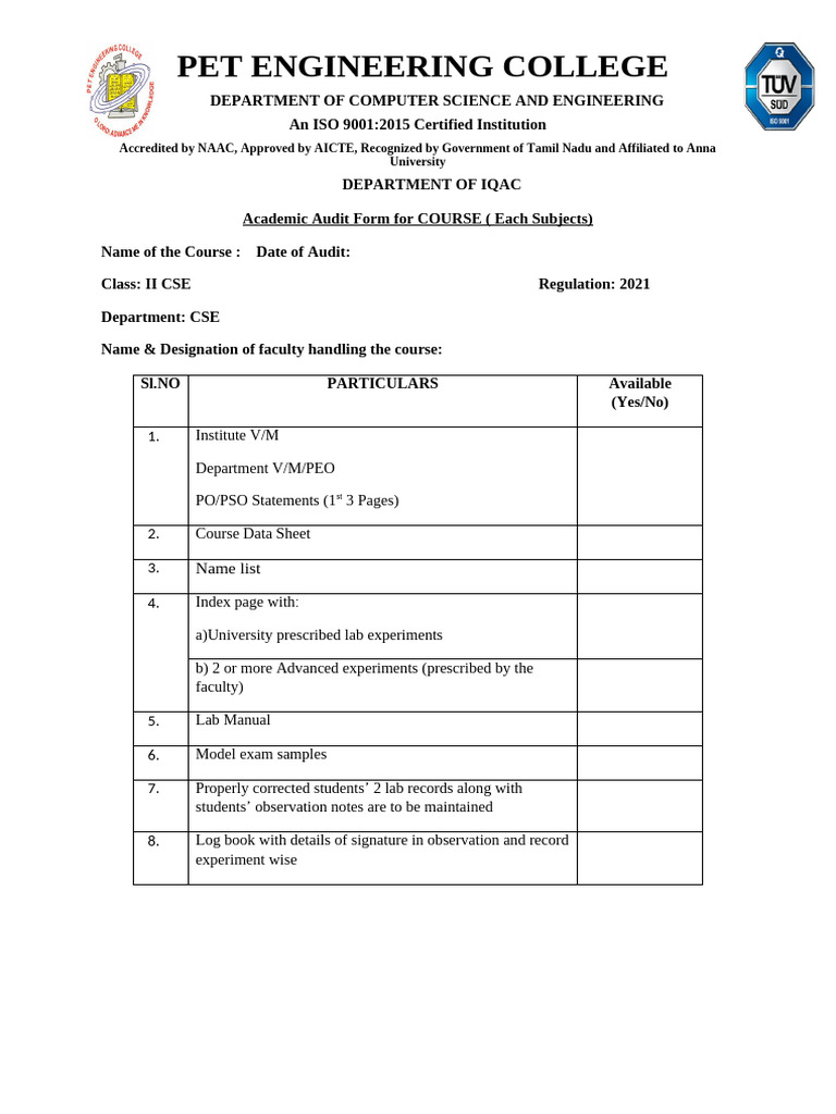Index For Lab Course File | PDF