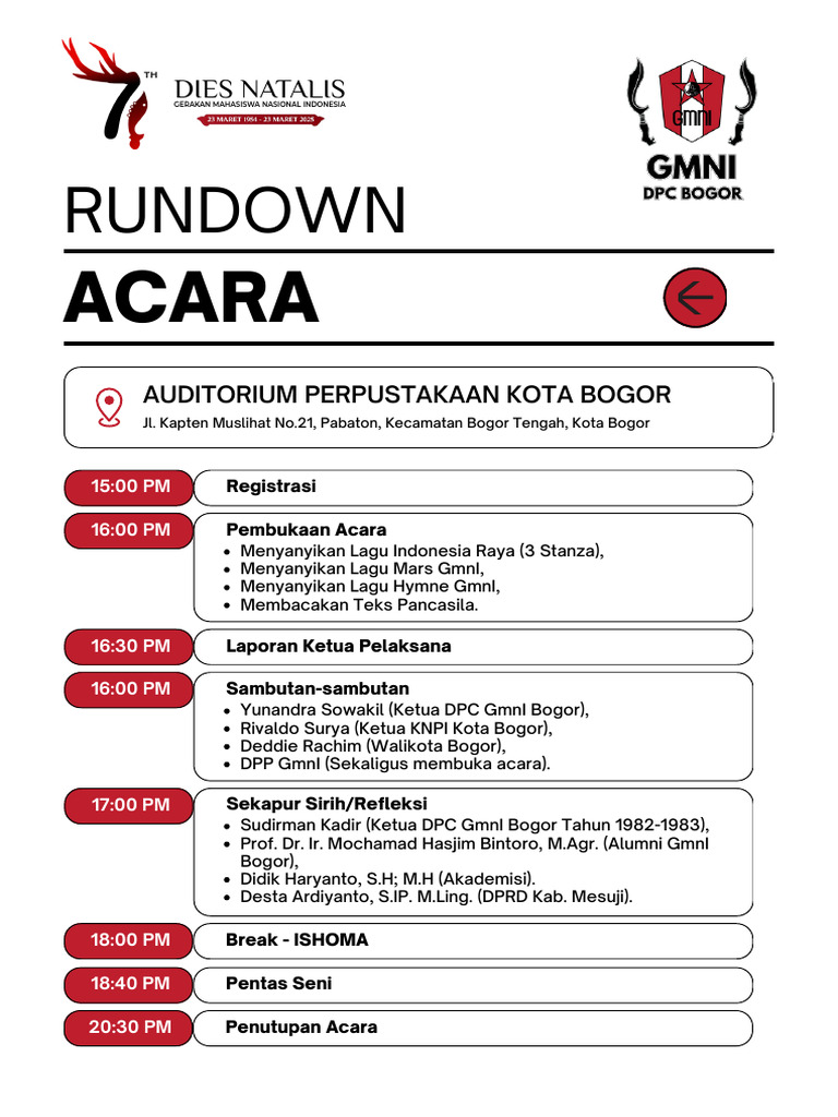 Rundown Acara Dies Natalis GmnI Bogor | PDF
