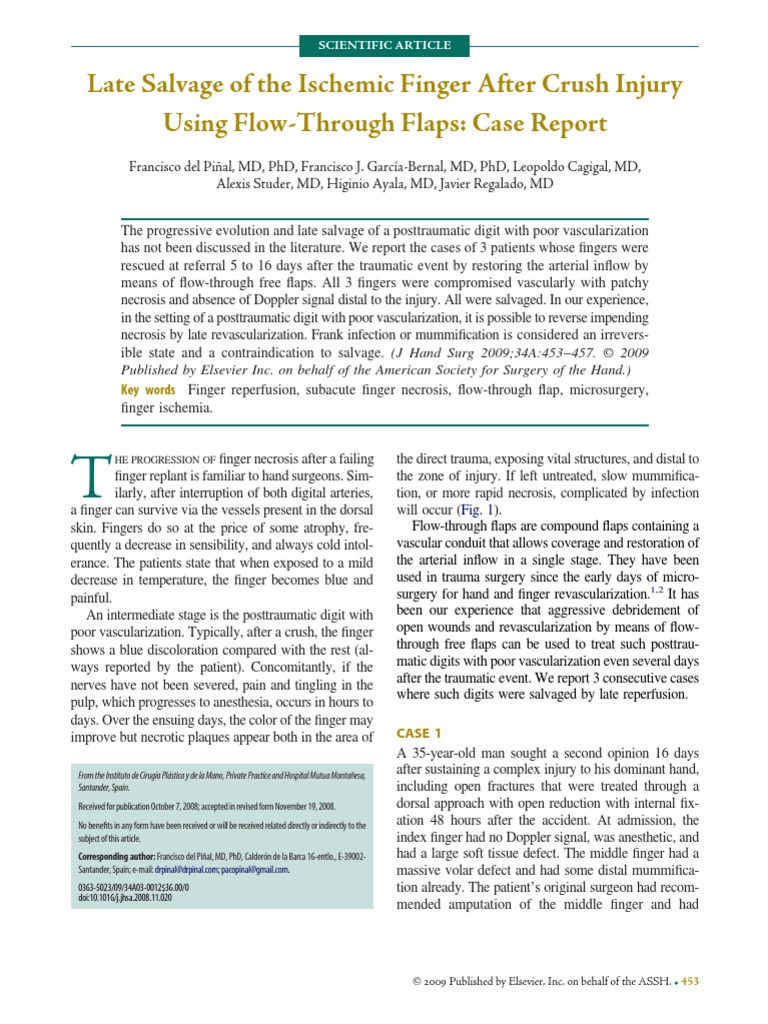 Late Salvage of The Ischemic Finger After Crush Injury Using Flow ...