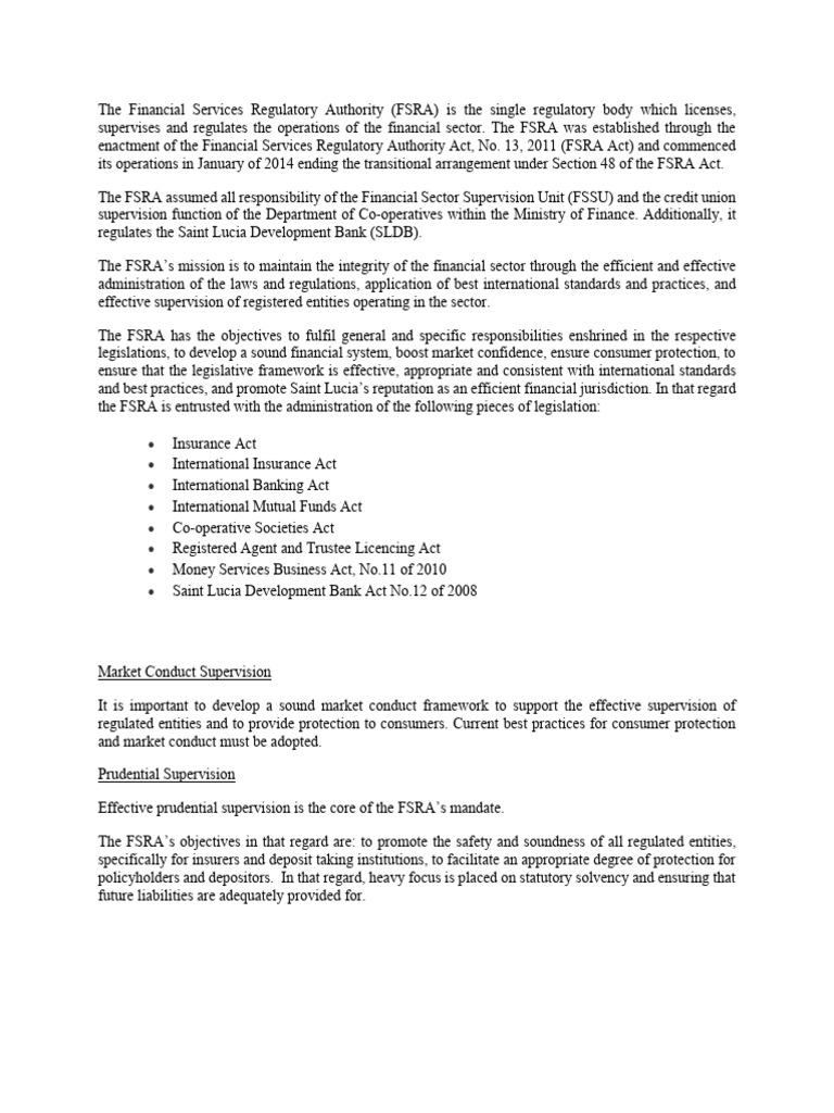 The Financial Services Regulatory Authority | PDF | Insurance | Banks