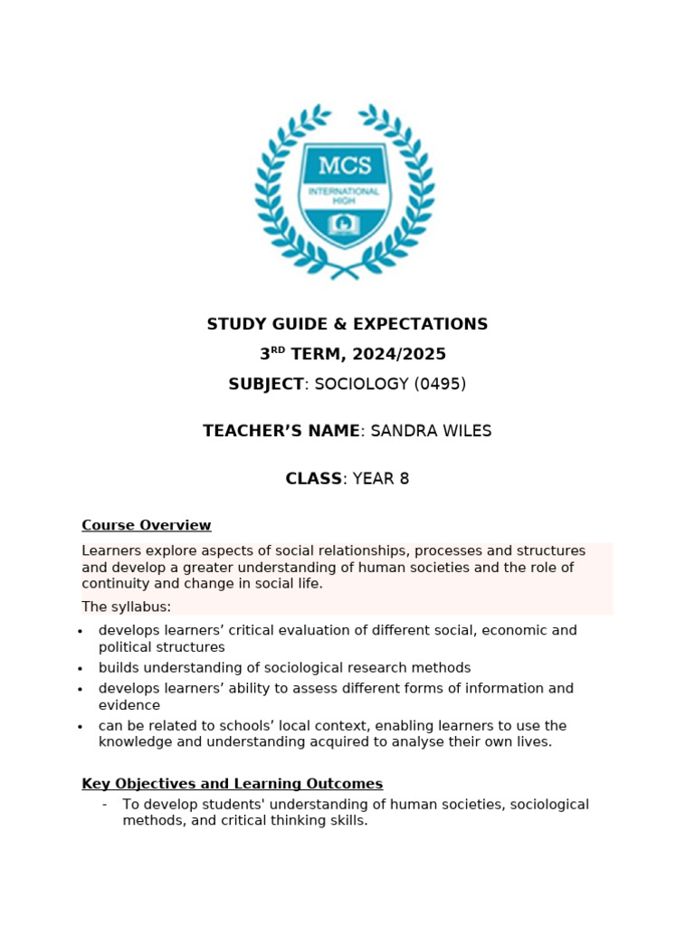 Year 8 Sociology Study Guide 2024 | PDF | Social Inequality ...