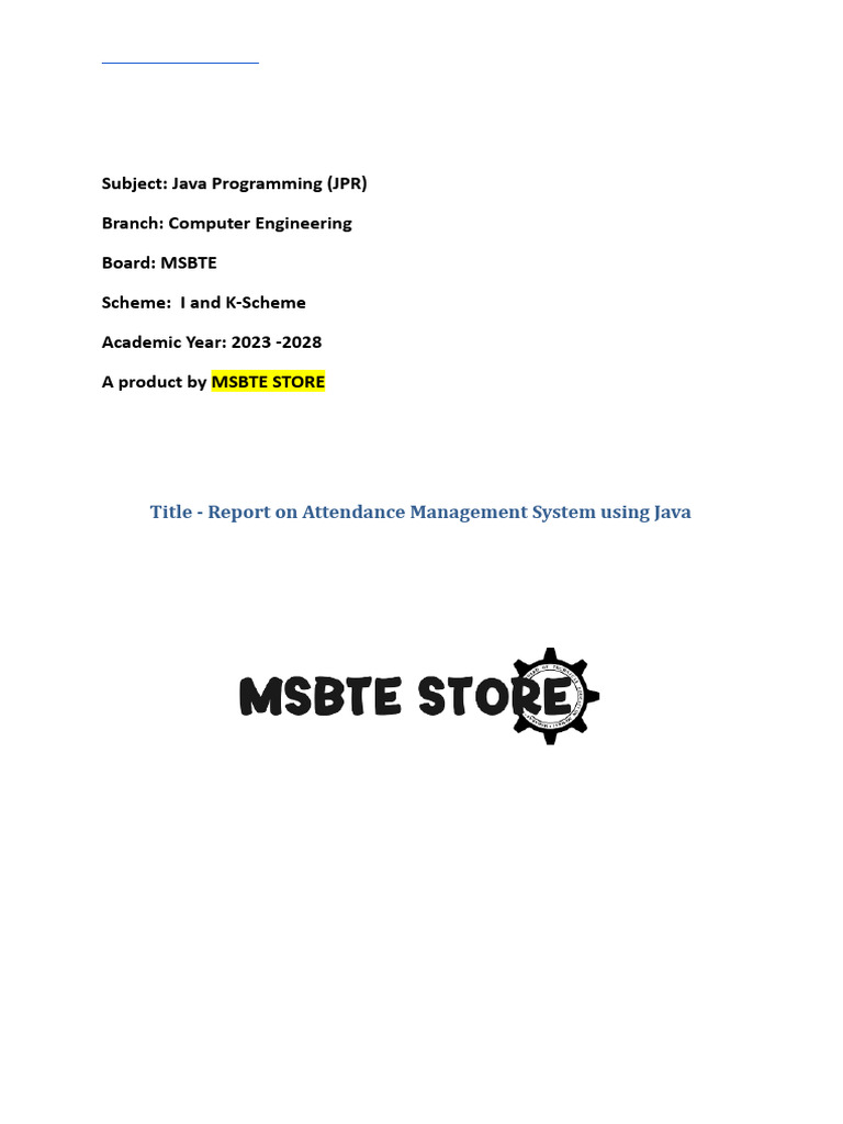 NEW JPR - Report On Attendance Management System Using Java - (Fifth) - Micro-Project | PDF ...