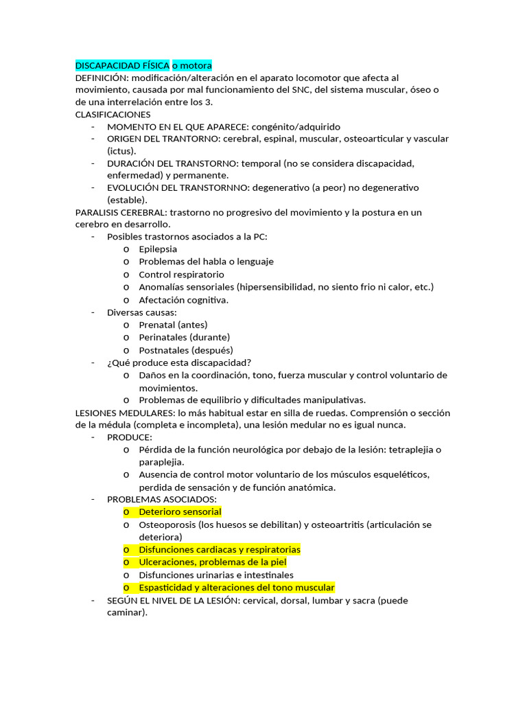 Discapacidad Física y Motora: Definición y Tipos | PDF | Cerebro ...