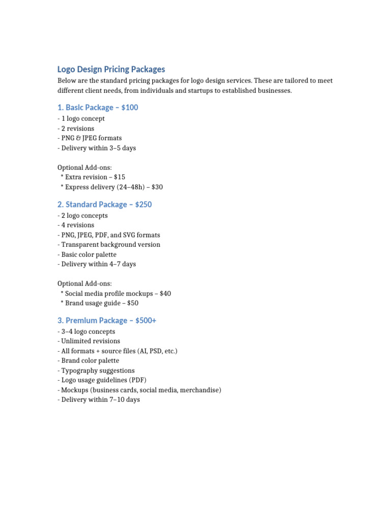 Logo Design Pricing Packages | PDF