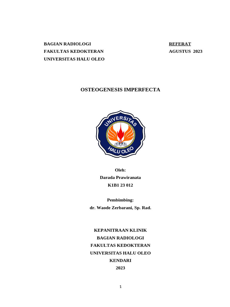 Osteogenesis Imperfecta: Diagnosis dan Klasifikasi | PDF