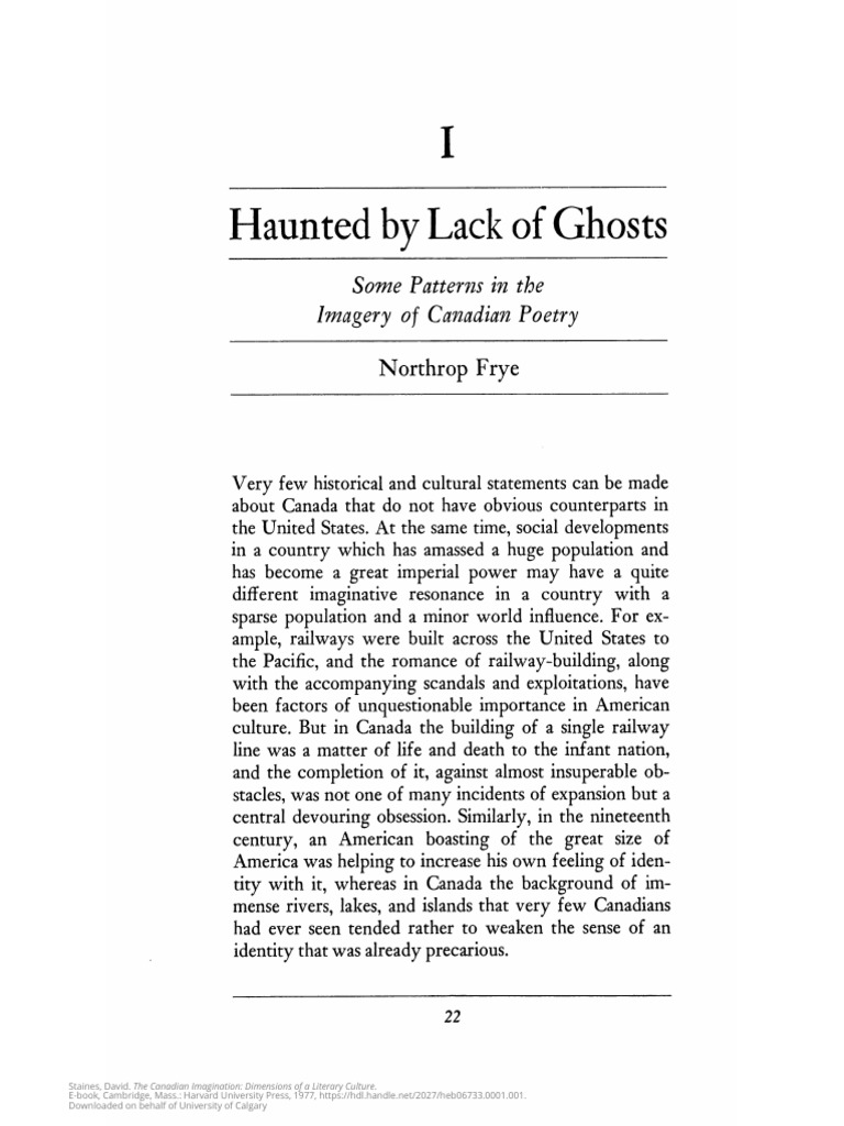 2 I Haunted by Lack of Ghosts Some Patterns in The Imagery of Canadian ...