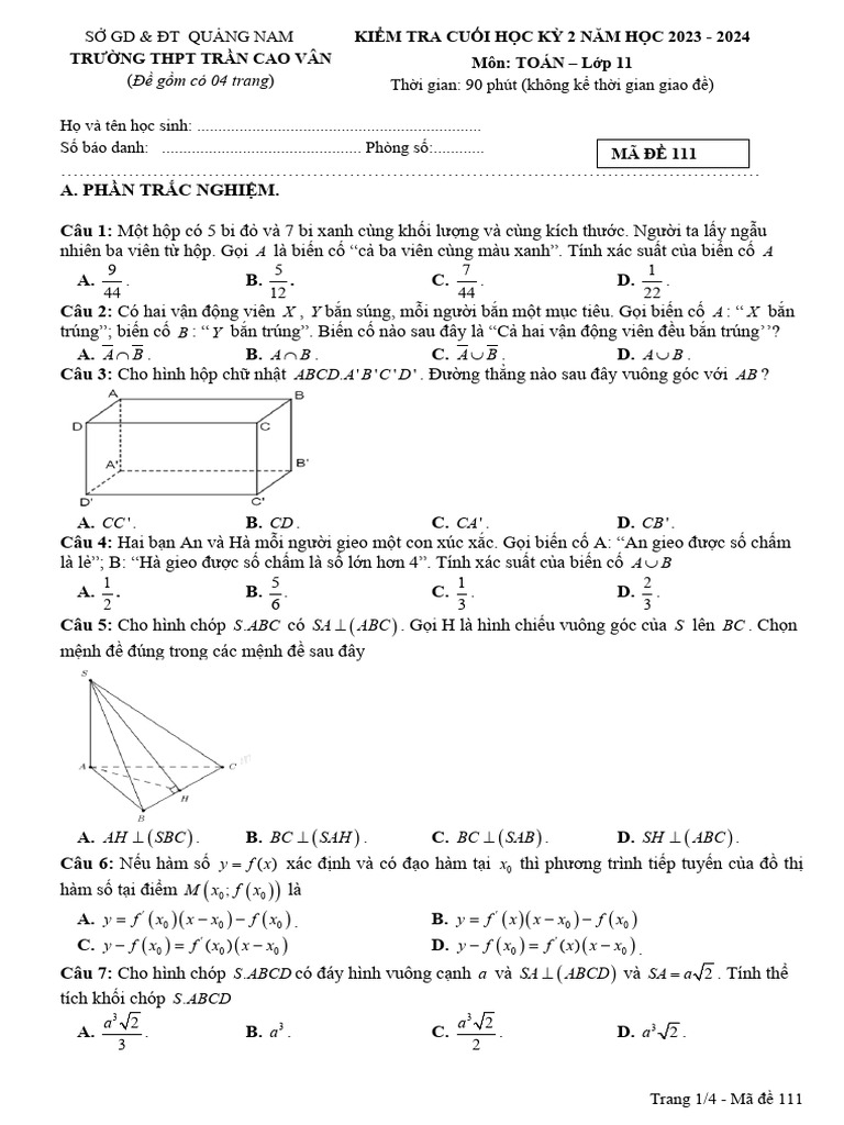 de-cuoi-hoc-ky-2-toan-11-nam-2023-2024-truong-thpt-tran-cao-van-quang-nam | PDF