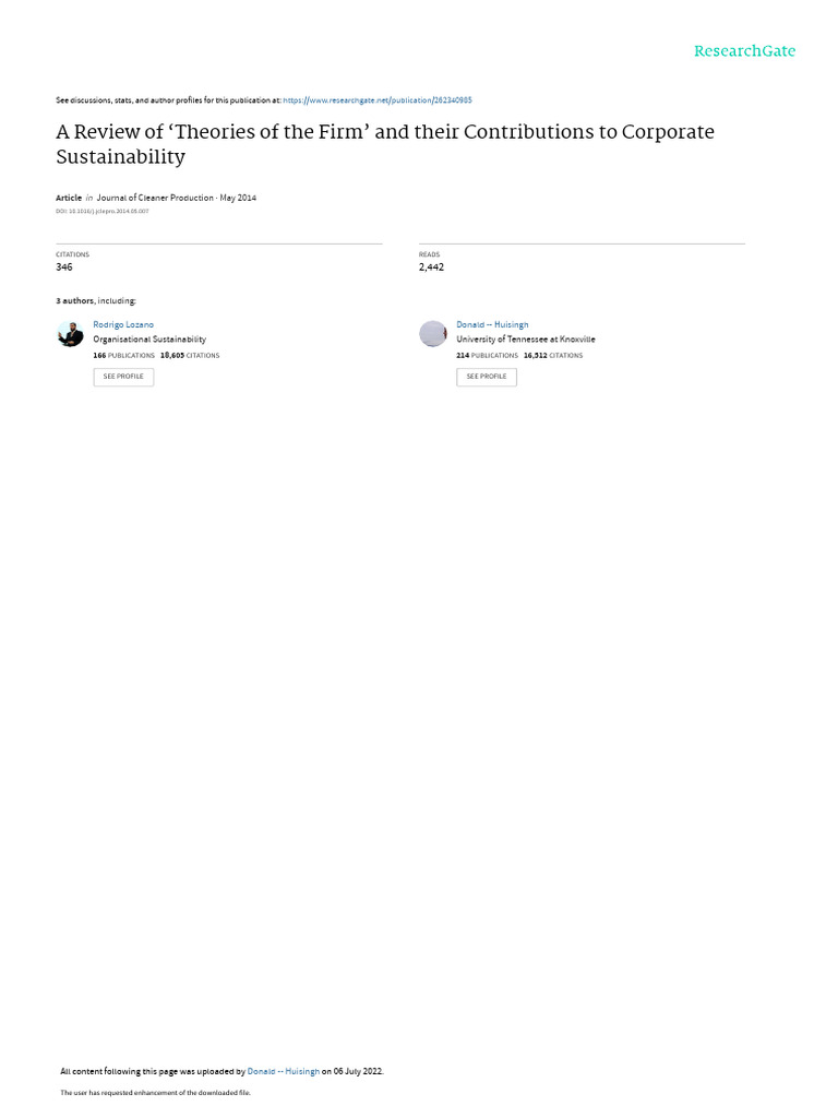 A Review of Theories of The Firm' and Their Contributions To Corporate ...