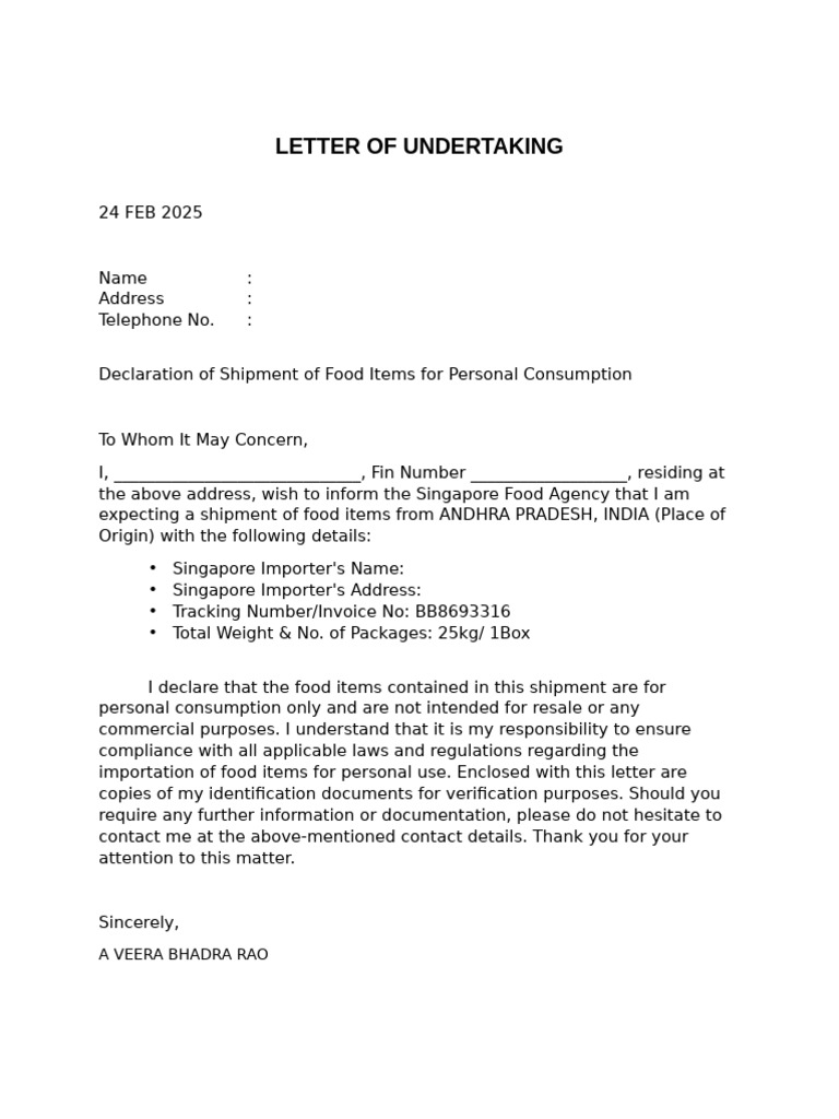 LETTER OF UNDERTAKING | PDF