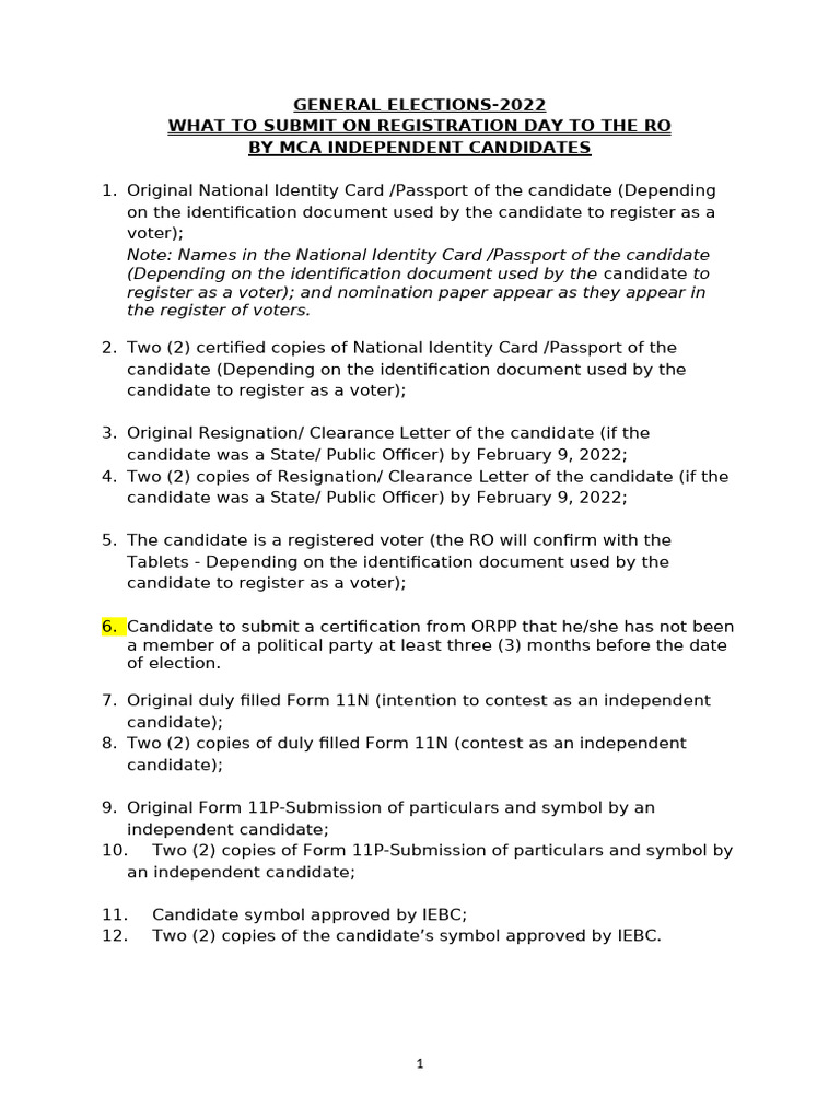 Independent Candidate To Bring List and Photo Mca | PDF | Identity ...