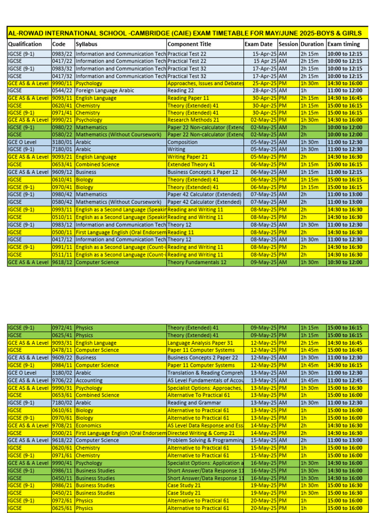 Caie Igcse and A-Level Timetable | PDF