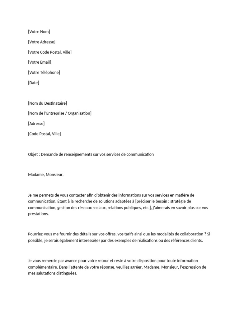 Lettre de Renseignement Communication | PDF