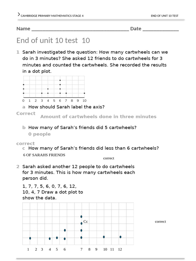 Prim - Maths - 4 - 2ed - TR - Unit - 10 - Test (AutoRecovered) | PDF