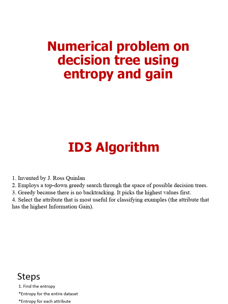 Numerical Problem On Decision Tree | PDF