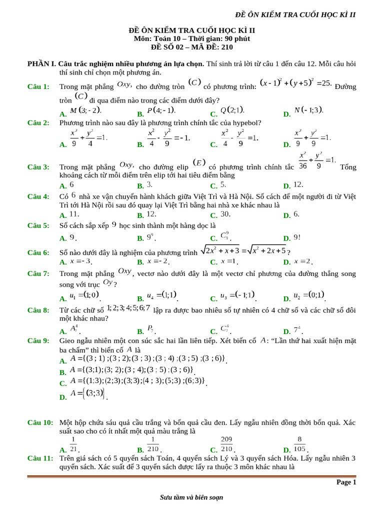 TOAN 10 - ĐỀ ÔN KT CK2 - ĐỀ SỐ 02 - HDG | PDF