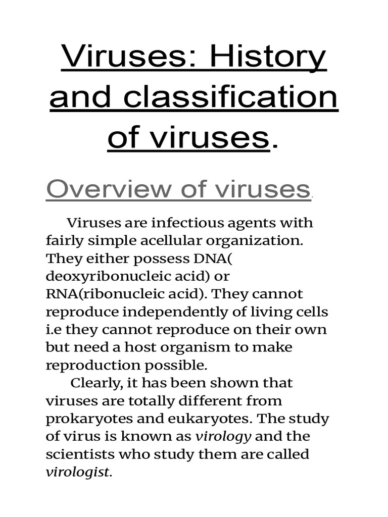 Viruses - History and Classification of Viruses | PDF | Virus | Sense ...