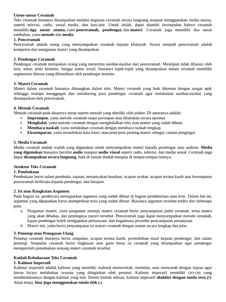 Unsur Utama dalam Ceramah | PDF