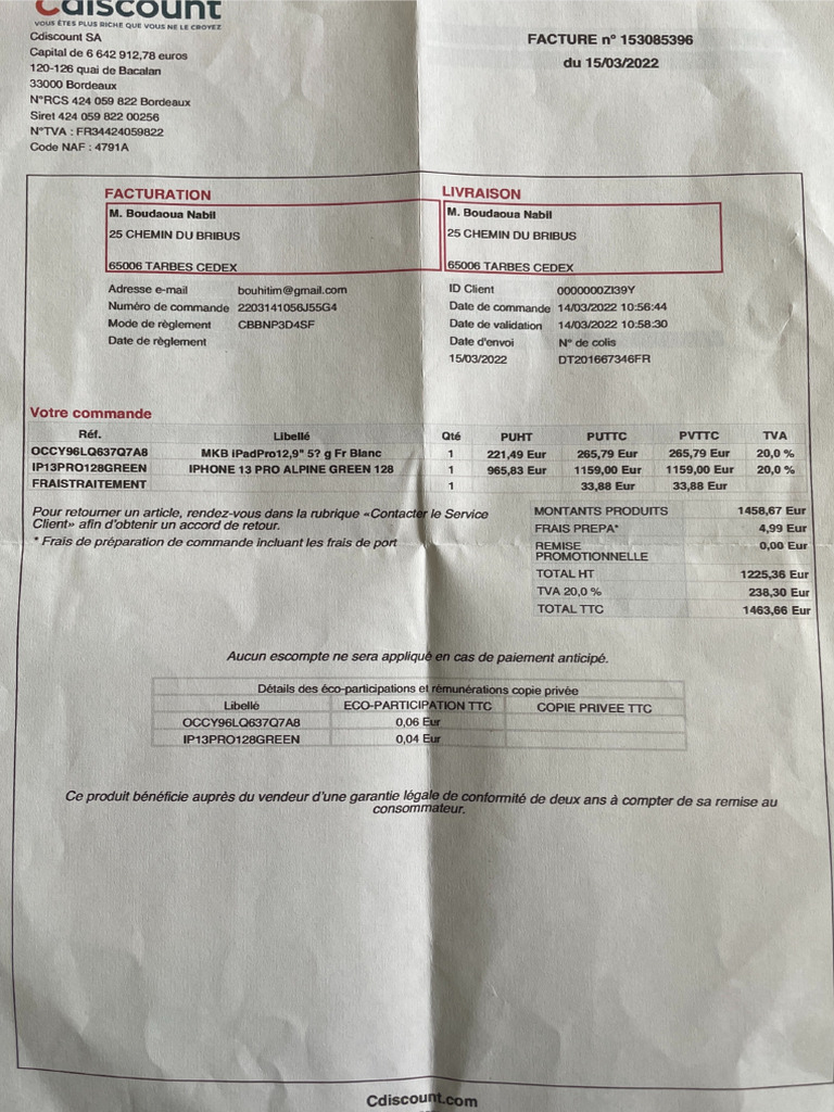 Facture Cdiscount | PDF