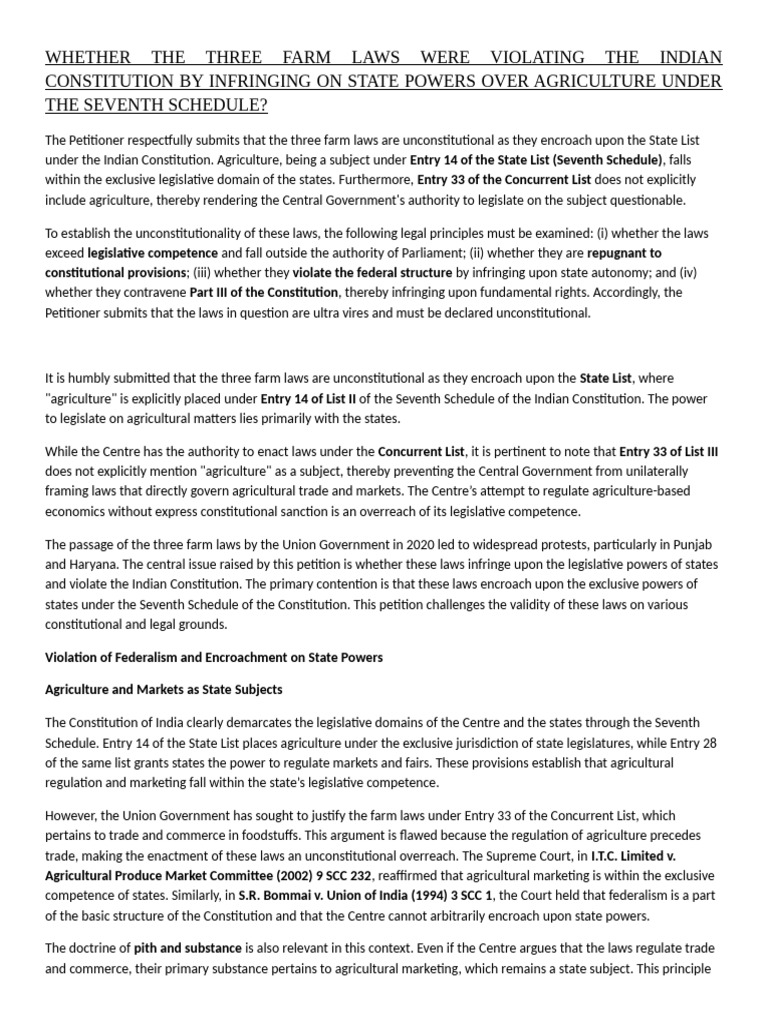 Whether The Three Farm Laws Were Violating The Indian Constitution by ...
