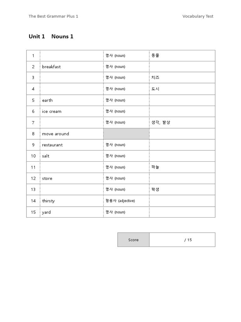 TBGP1 - Vocabulary Test | PDF