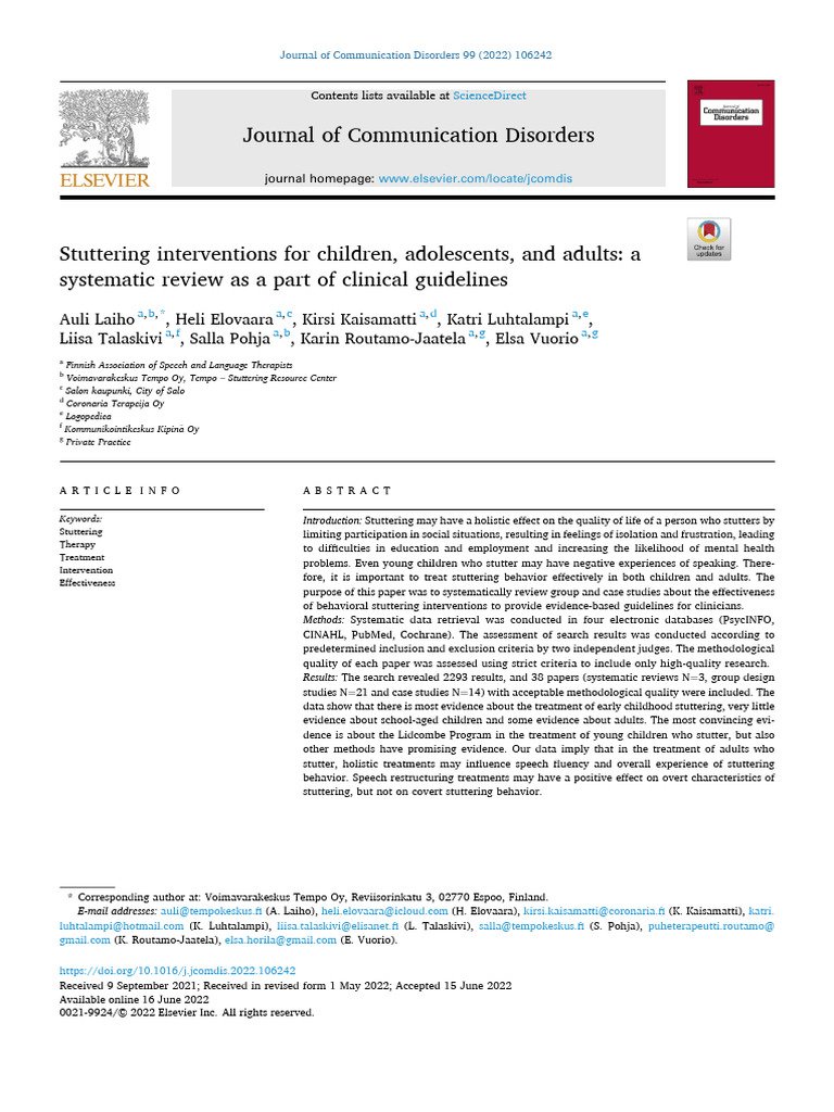Stuttering Interventions For Children, Adolescents, and Adults - A ...