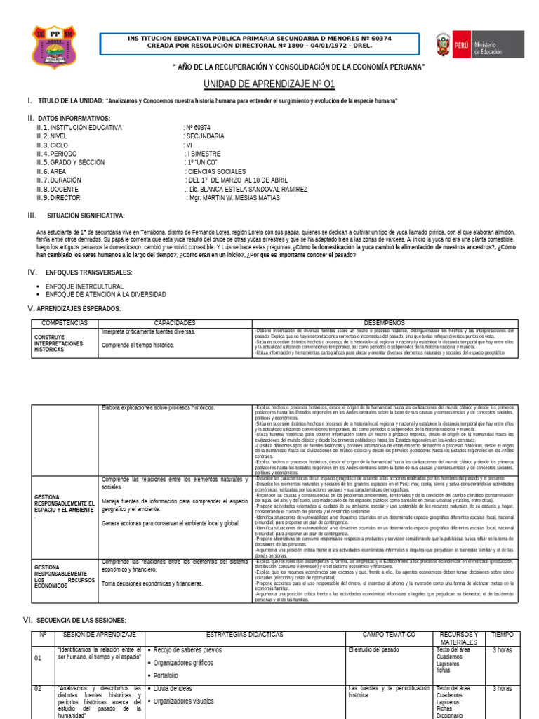 I Unidad de Aprendizaje CCSS 1° - 2025-1 | PDF | Sustentabilidad | Desarrollo sostenible