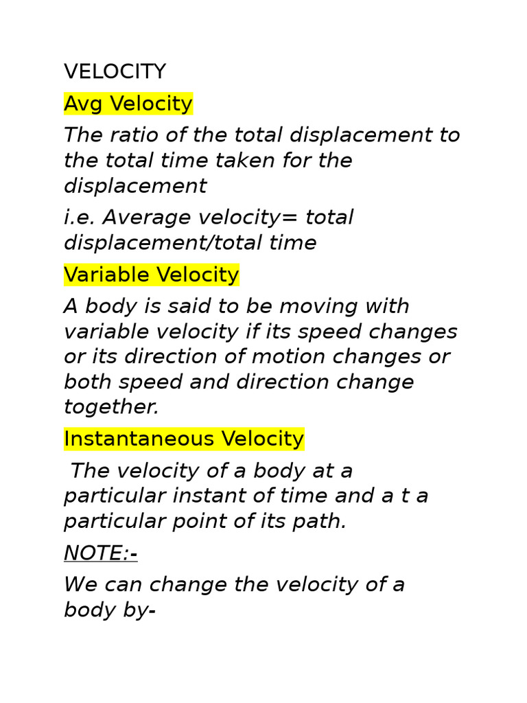 Understanding Velocity: Types and Definitions | PDF