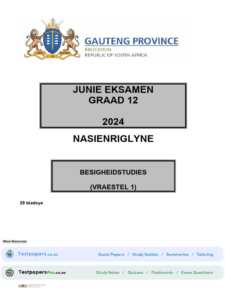GR 12 Business Studies P1 (Afrikaans) June 2024 Possible Answers | PDF