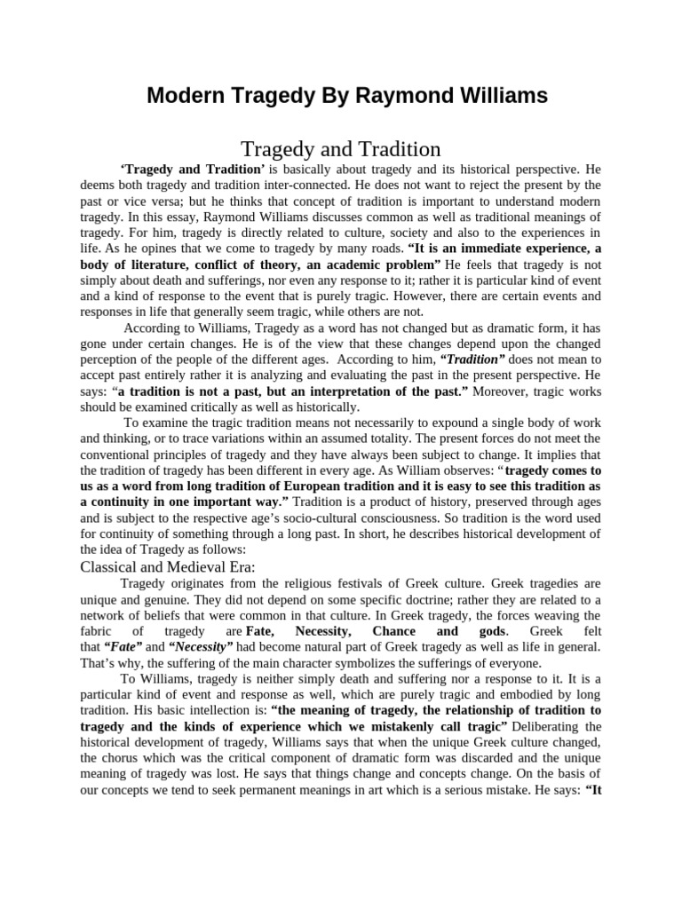 Modern Tragedy by Raymond Williams | PDF | Tragedy | Traditions