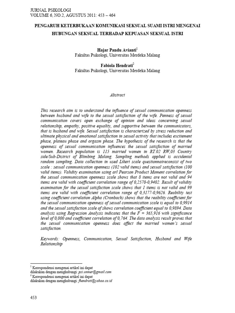 Keterbukaan Komunikasi Seksual dan Kepuasan Istri | PDF