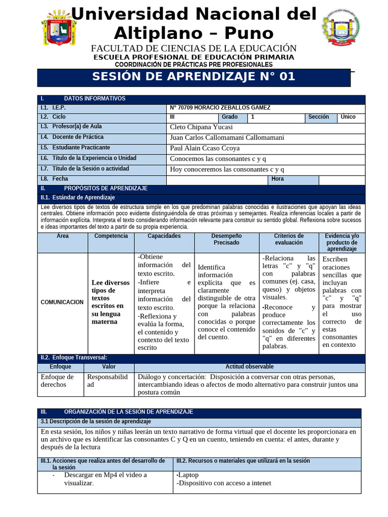 2024-II Esquema de Sesion de Aprendizaje Aprobado | PDF | Aprendizaje | Maestros