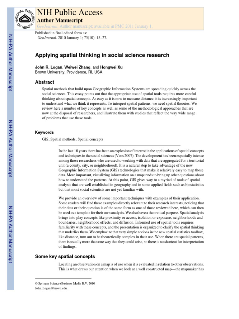 Spatial Thinking in Social Science Research | PDF | Spatial Analysis ...
