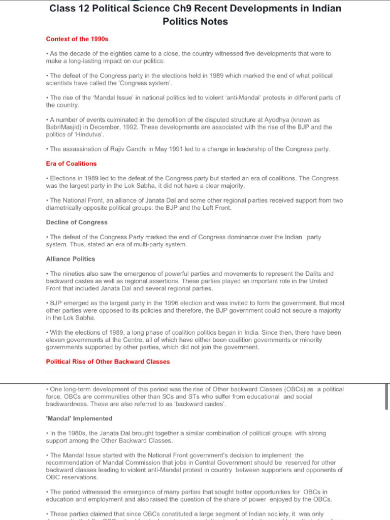 Recent Development in Indian Politics | PDF
