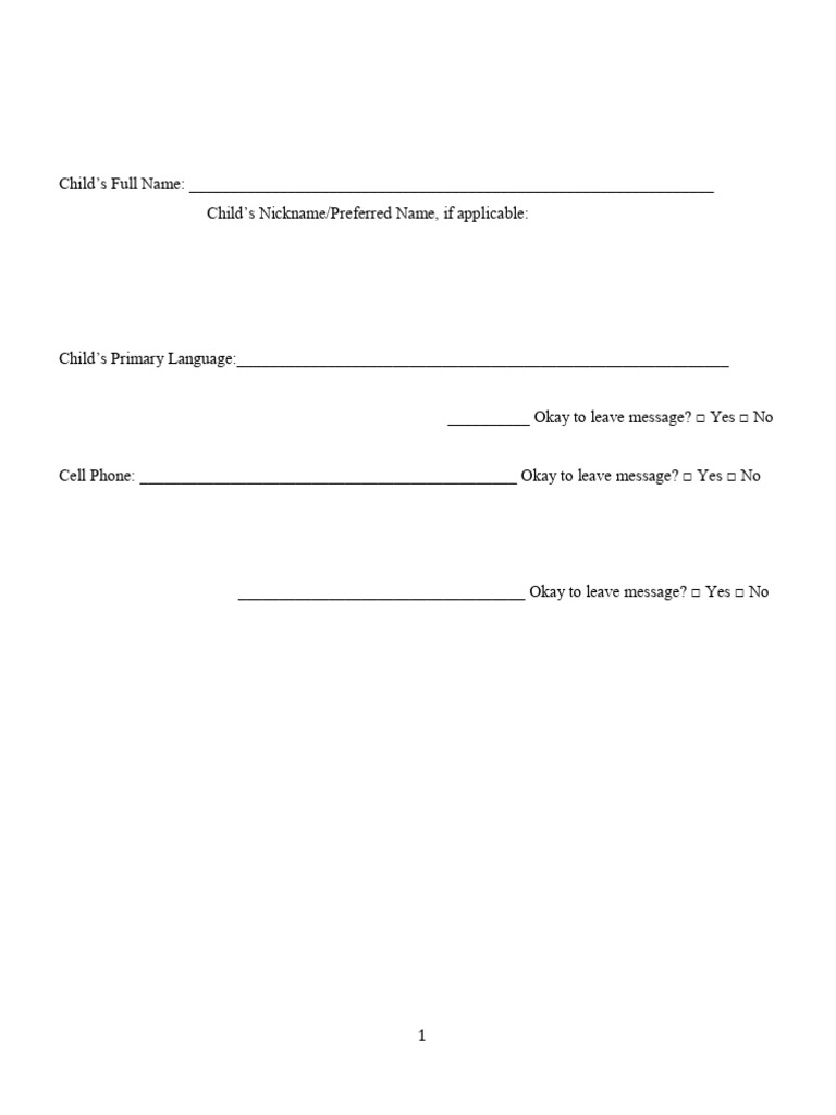 Child Developmental History Form | PDF | Mental Disorder | Childbirth