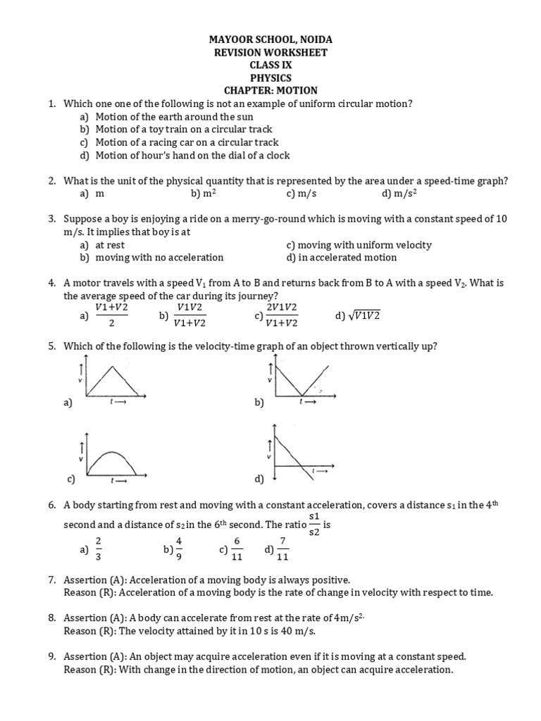 Grade IX Physics WS Motion | PDF | Acceleration | Speed
