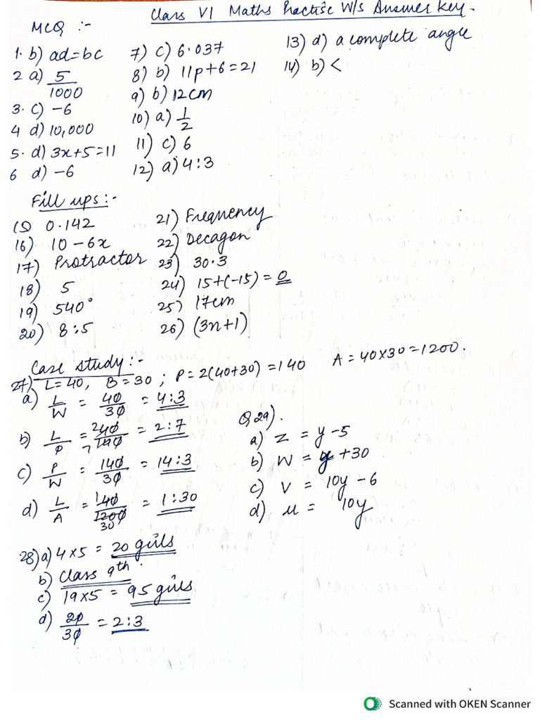 cl6_Maths_Practice_Ans_key | PDF