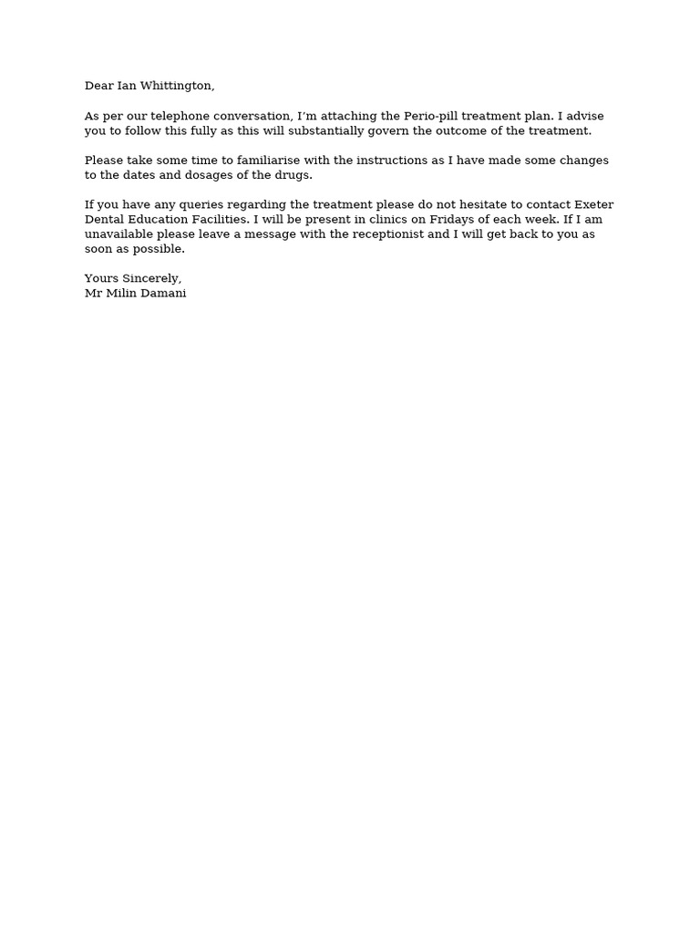 Perio-Pill Letter To PT | PDF
