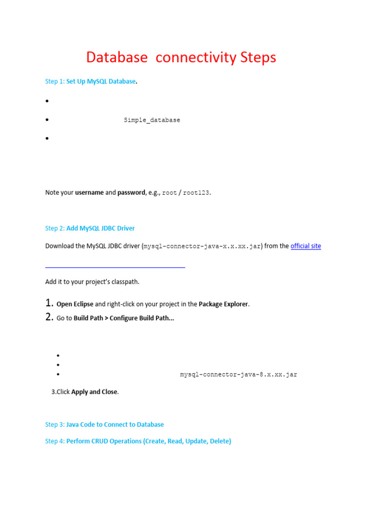 Database Connectivity Steps | PDF