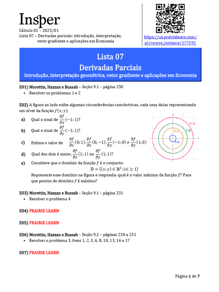 Lista07_DerivadasParciais_202501 | PDF | Gradiente | Curva