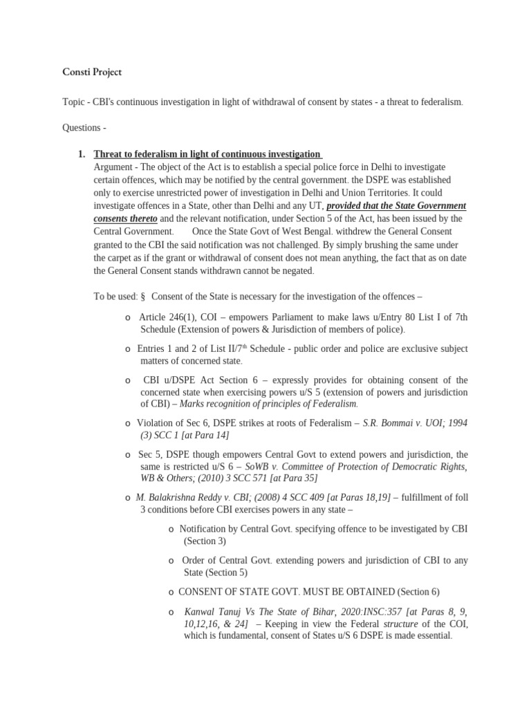 Consti Project Outline | PDF | Government Of India | Common Law