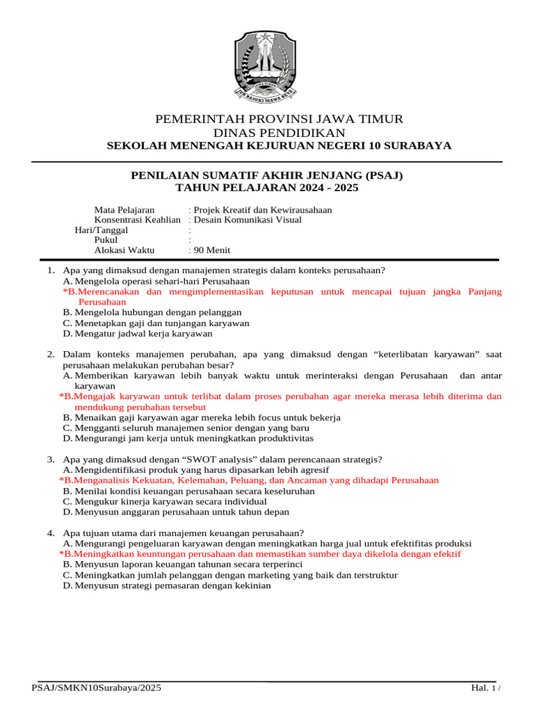 DKV 120 Soal Psaj Pkwu 2025 | PDF