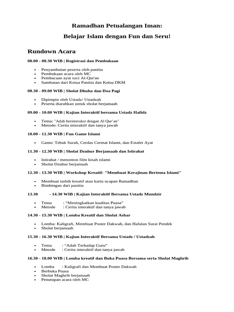 Ramadhan Petualangan Iman Tabel Rundown | PDF